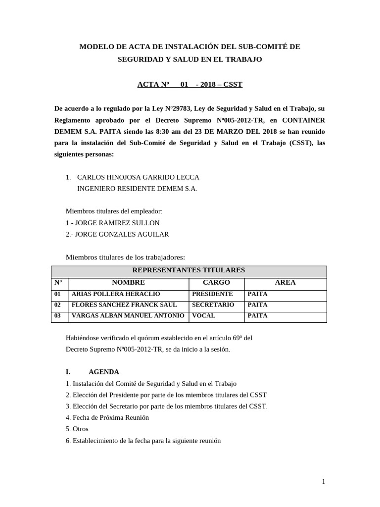 Modelo de Acta de Instalación Del Comité de | PDF | Gobierno