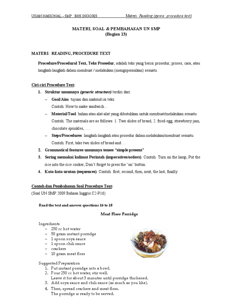 13 Reading Genre Procedure Text | PDF | Cooking | Food And Drink