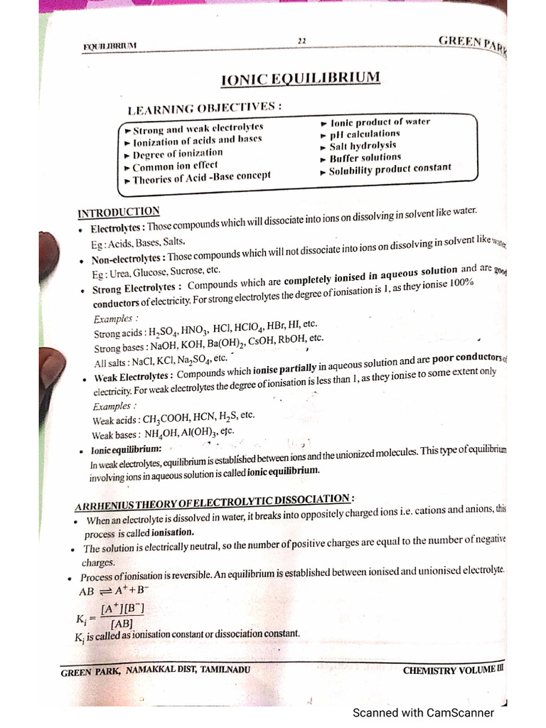 Ionic Equilibrium Notes | PDF