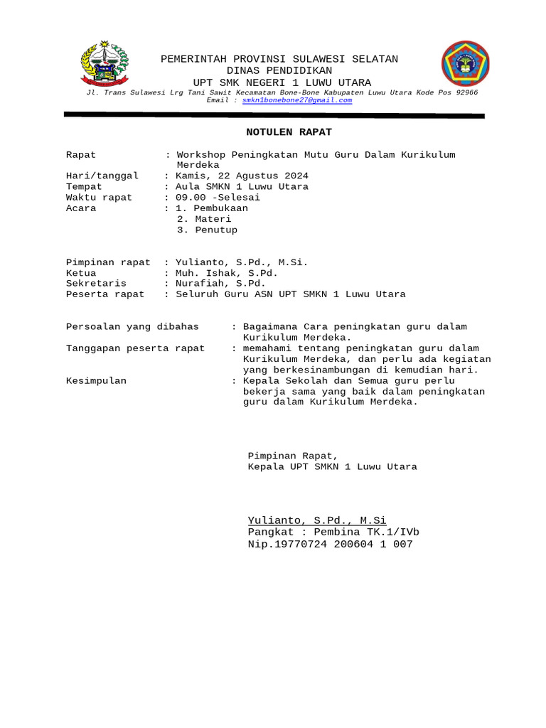 Format Notulen Rapat | PDF