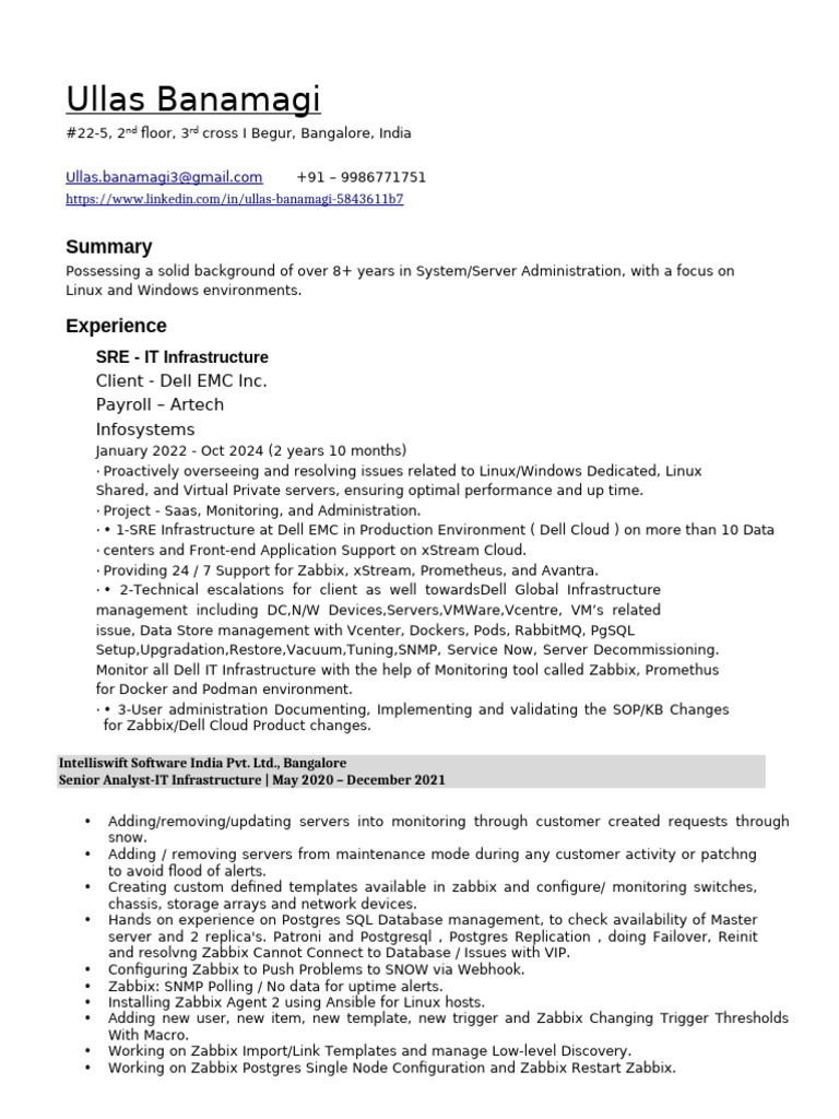 Ullas Banamagi Resume Dec1 | PDF | Postgre Sql | Computer Science
