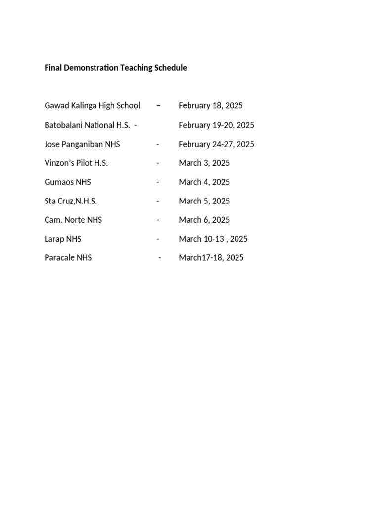 Final Demonstration Teaching Schedule.2025 | PDF