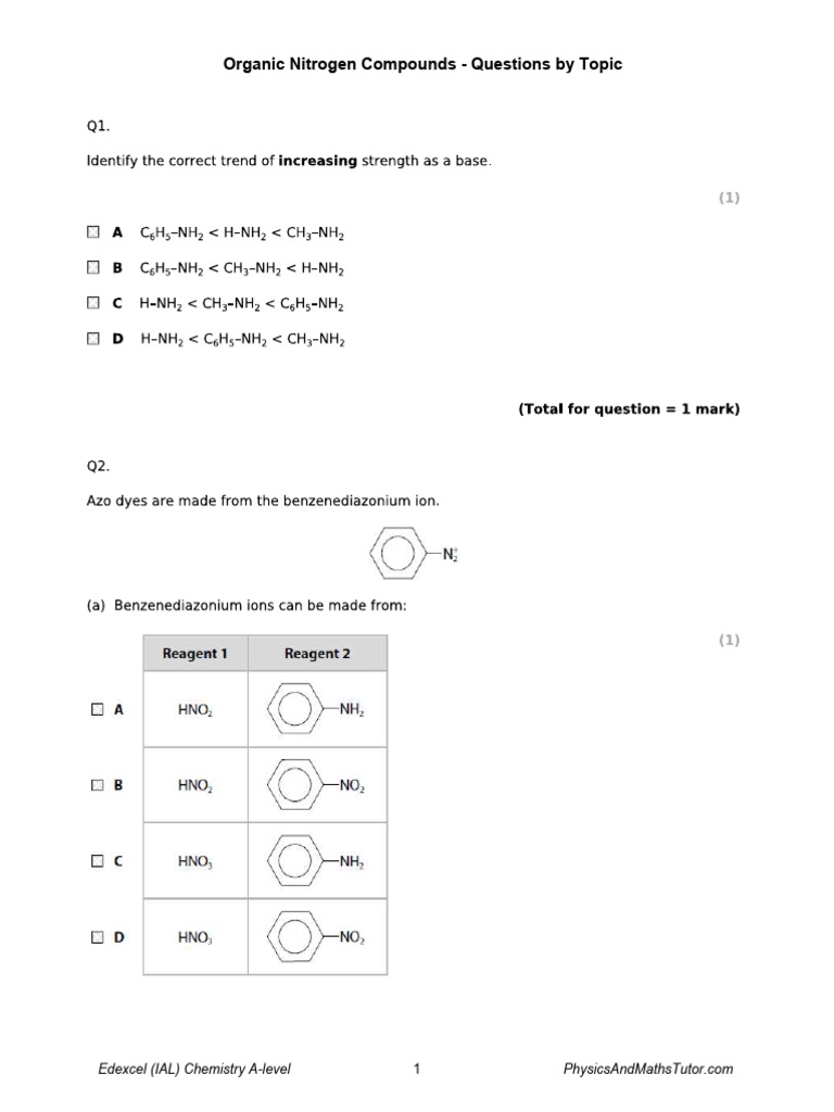 Organic Nitrogen Compounds QP | PDF