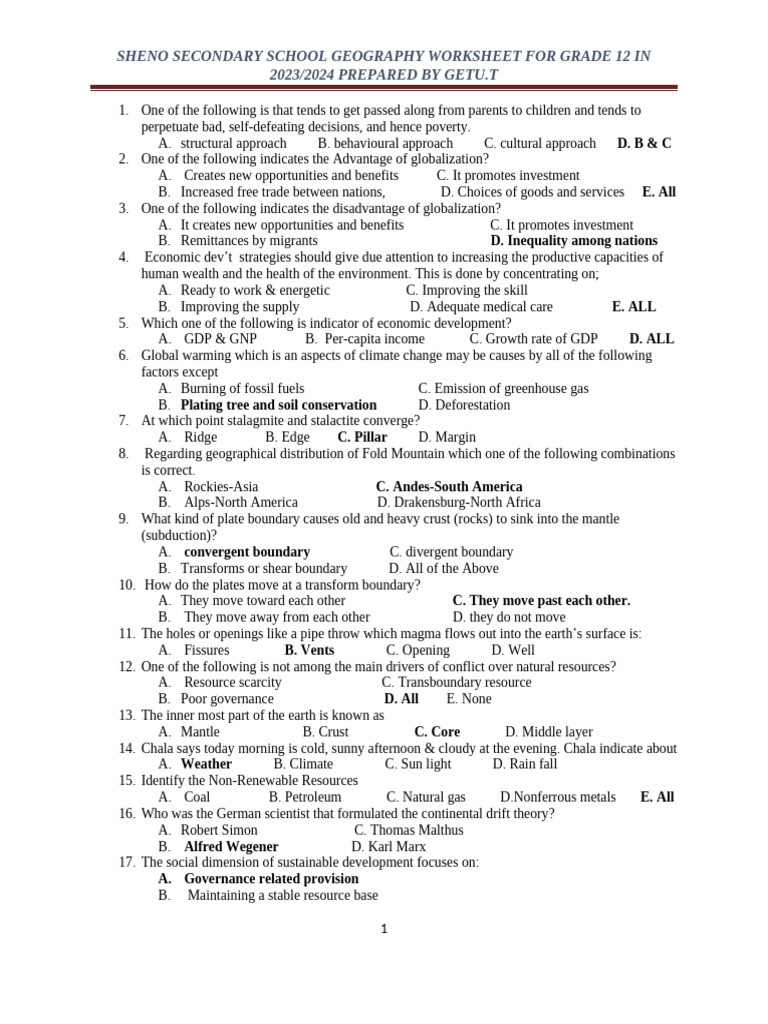 Geography Worksheet 2016 | PDF | Plate Tectonics | Volcano