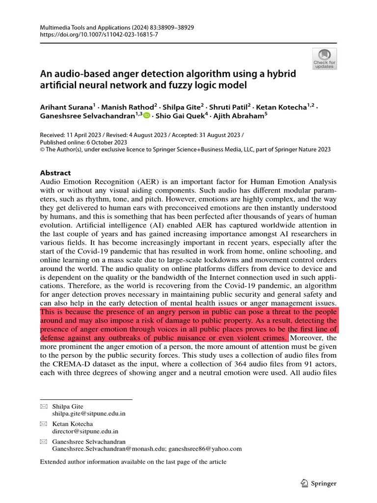 Anger Detection RESEARCH PAPER | PDF | Support Vector Machine ...