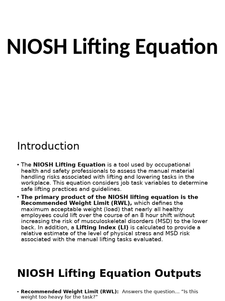 03 Niosh Lifting Equ-1 | PDF | Risk | Lift (Force)