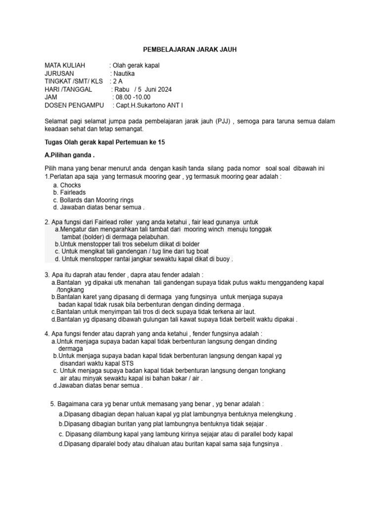 Tugas Olah Gerak Dan Pengendalian Kapal Utk Nautika TK II A Rabu Pertemuan 15.docx-1 | PDF