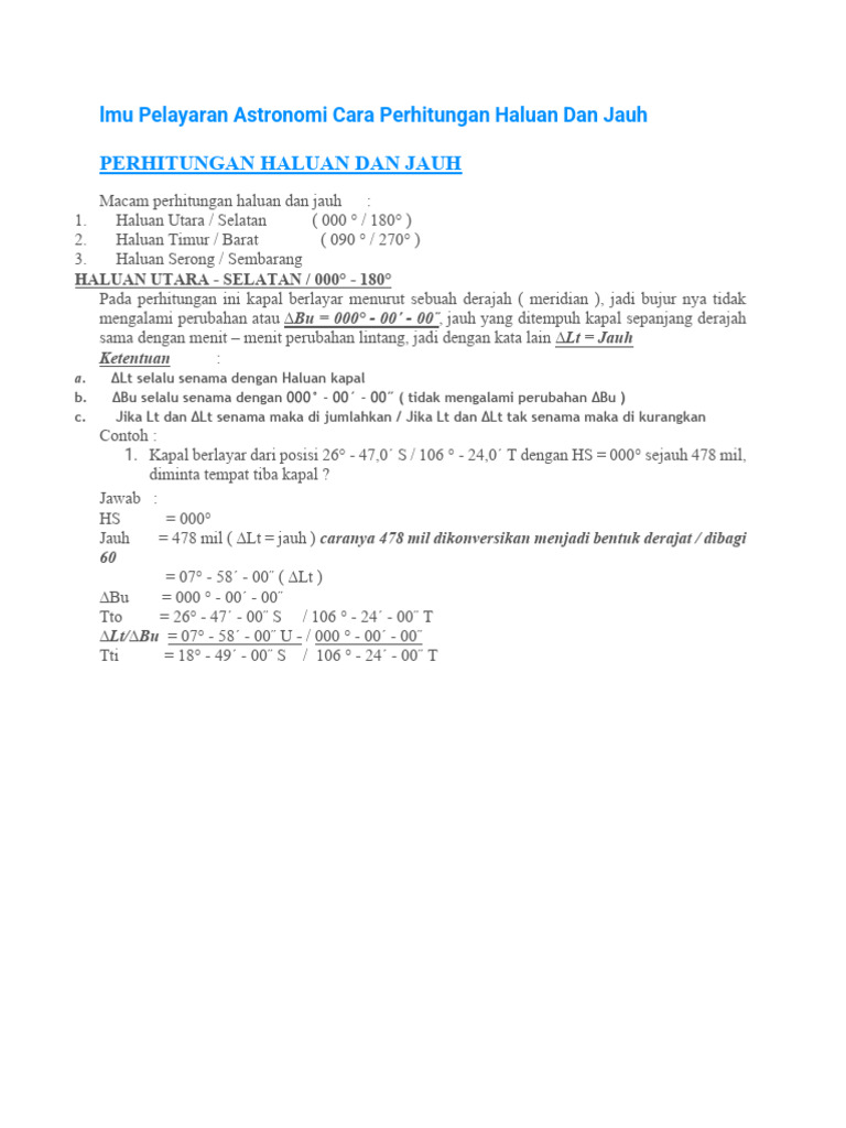 Perhitungan Haluan dan Jauh Kapal | PDF