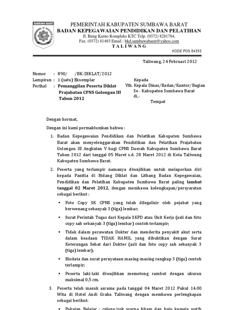 Surat Pemanggilan Peserta | PDF