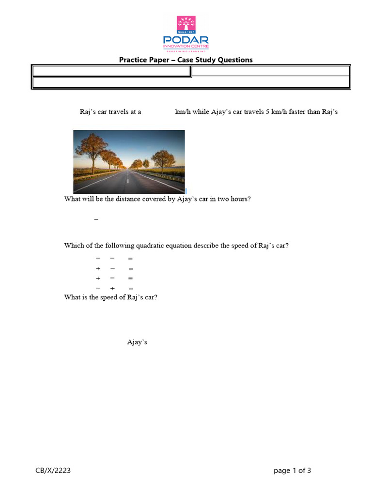 Quadratic Equations Case Study Practice | PDF | Speed | Velocity
