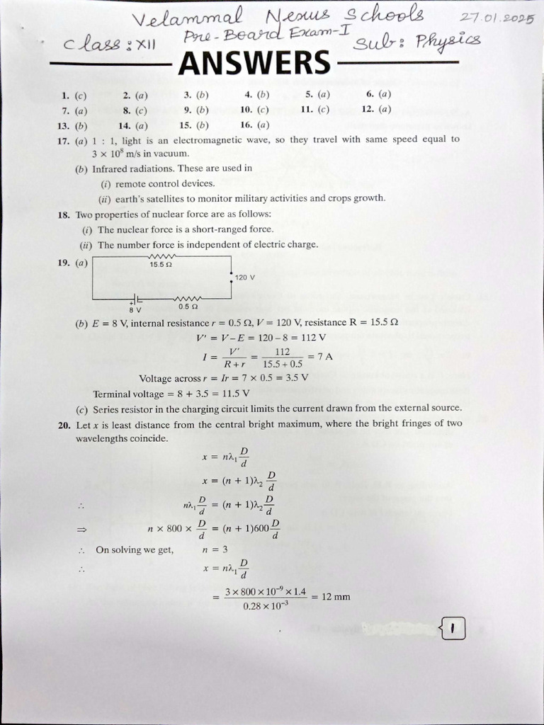 Class 12 - Physics - Pre Board 1 AK | PDF