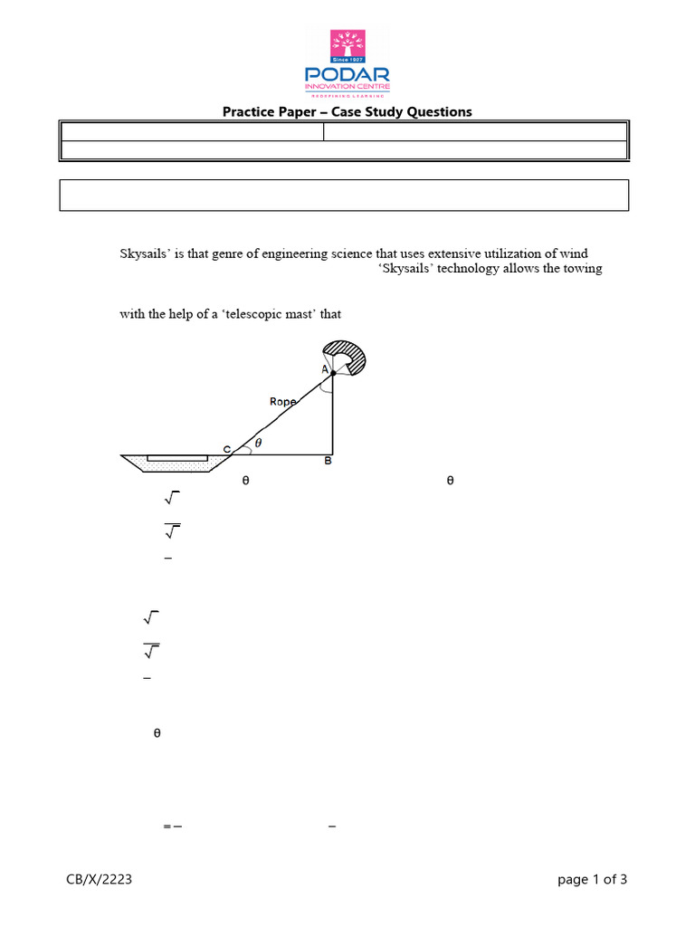 As CB X Math CH 8 Introduction To Trigonometry Case Study Questions | PDF | Trigonometry