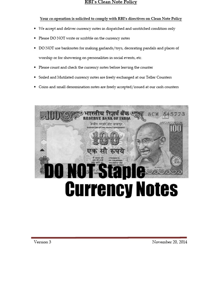 RBI Clean Note Policy Guidelines | PDF