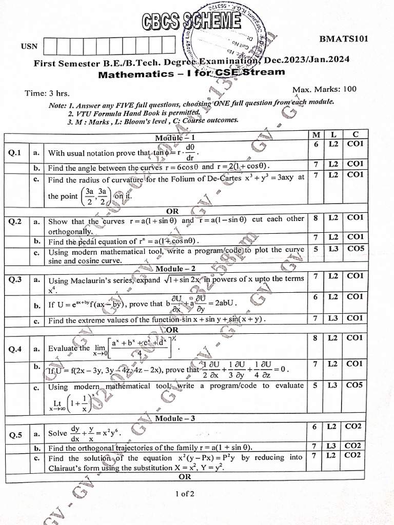 Cse QP Bmats101 | PDF