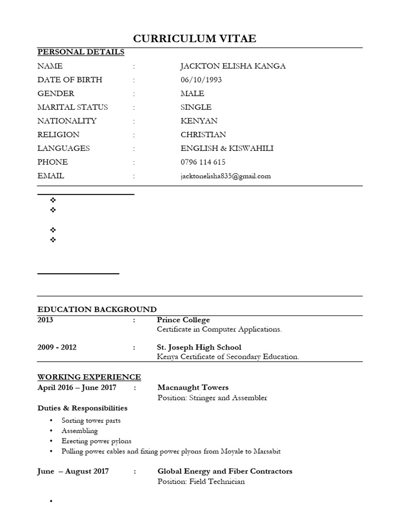 jACKTON Cv | PDF | Kenya | Learning