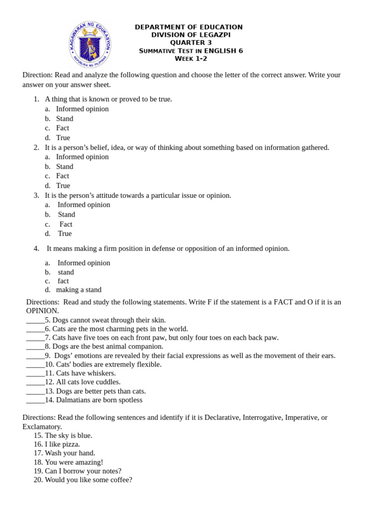 G6 Summative 1 | PDF