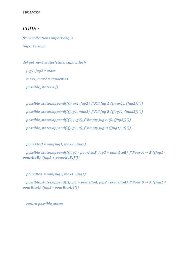 22011A0554 Water Jug Problem | PDF | Theoretical Computer Science ...