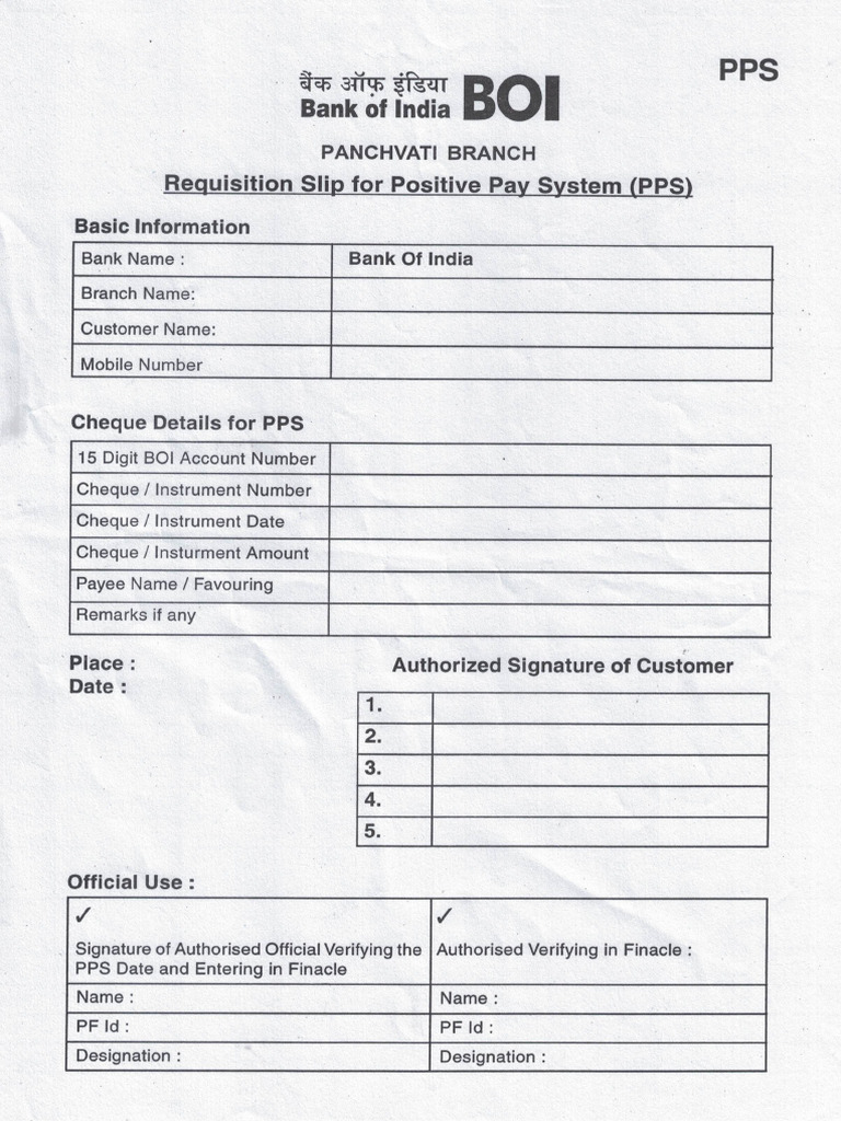 Bank of India - PPS Form | PDF