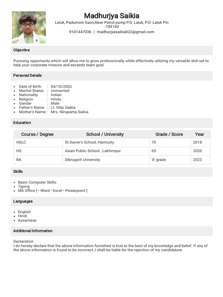 Madhurjya Saikia - Resume Summary | PDF