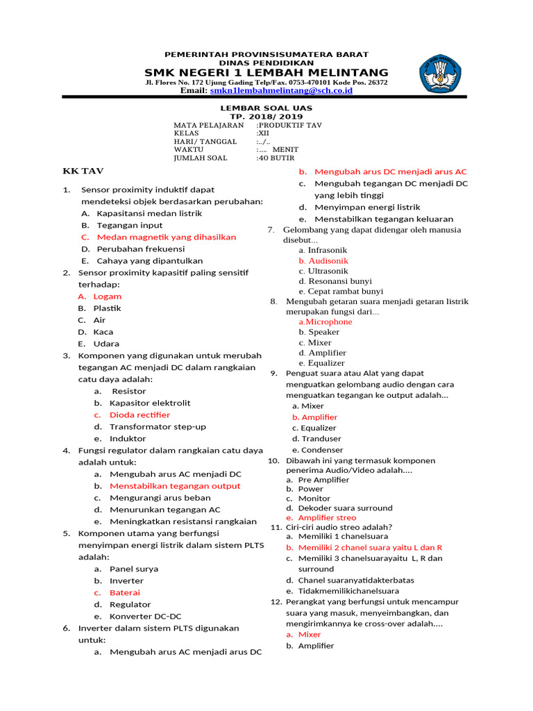 4. UAS KK TAV kelas XII maret 2025 OK | PDF