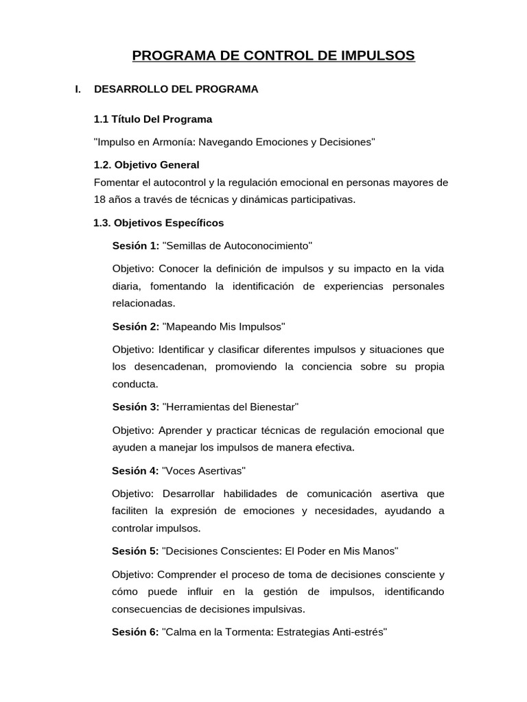Control de Impulsos: Programa de Autocontrol | PDF | Las emociones | Autorregulación emocional