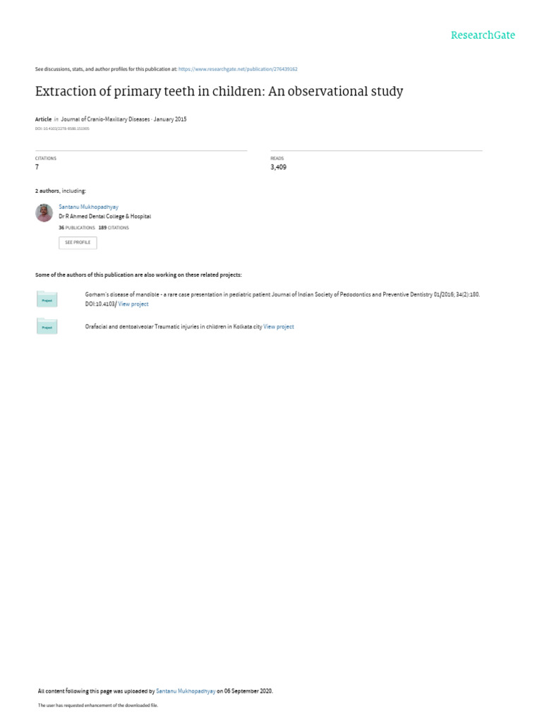 Extraction of Primary Teeth in Children: An Observational Study | PDF ...