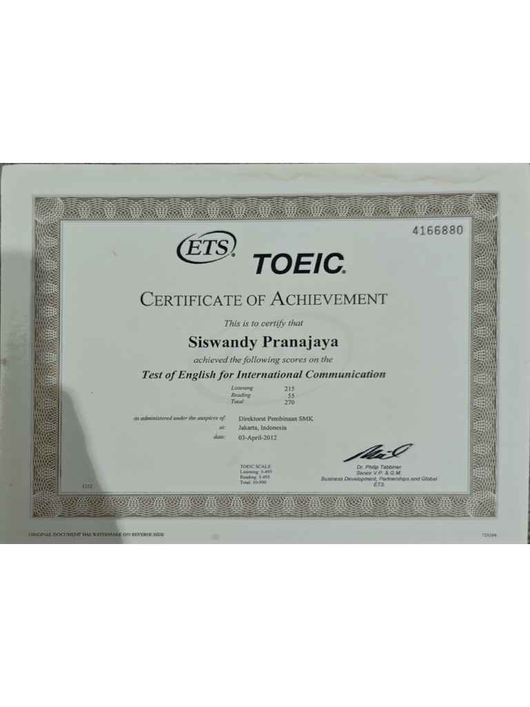Sertifikat TOEIC | PDF