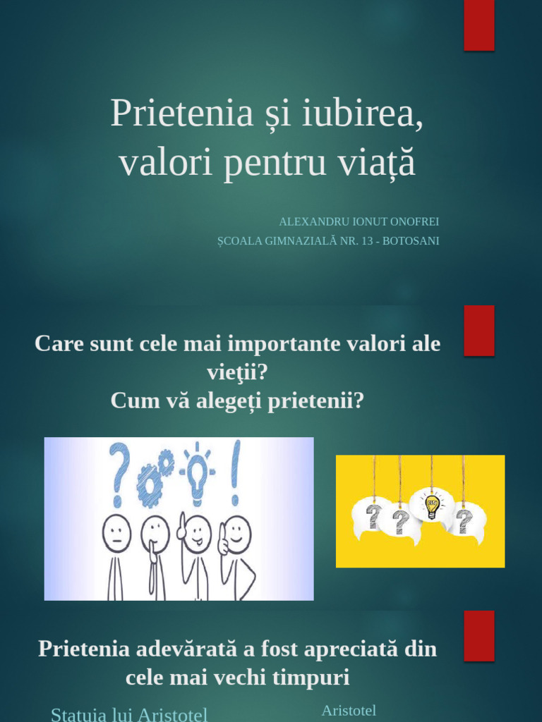 Prietenia Si Iubirea - Valori Pentru Viata | PDF