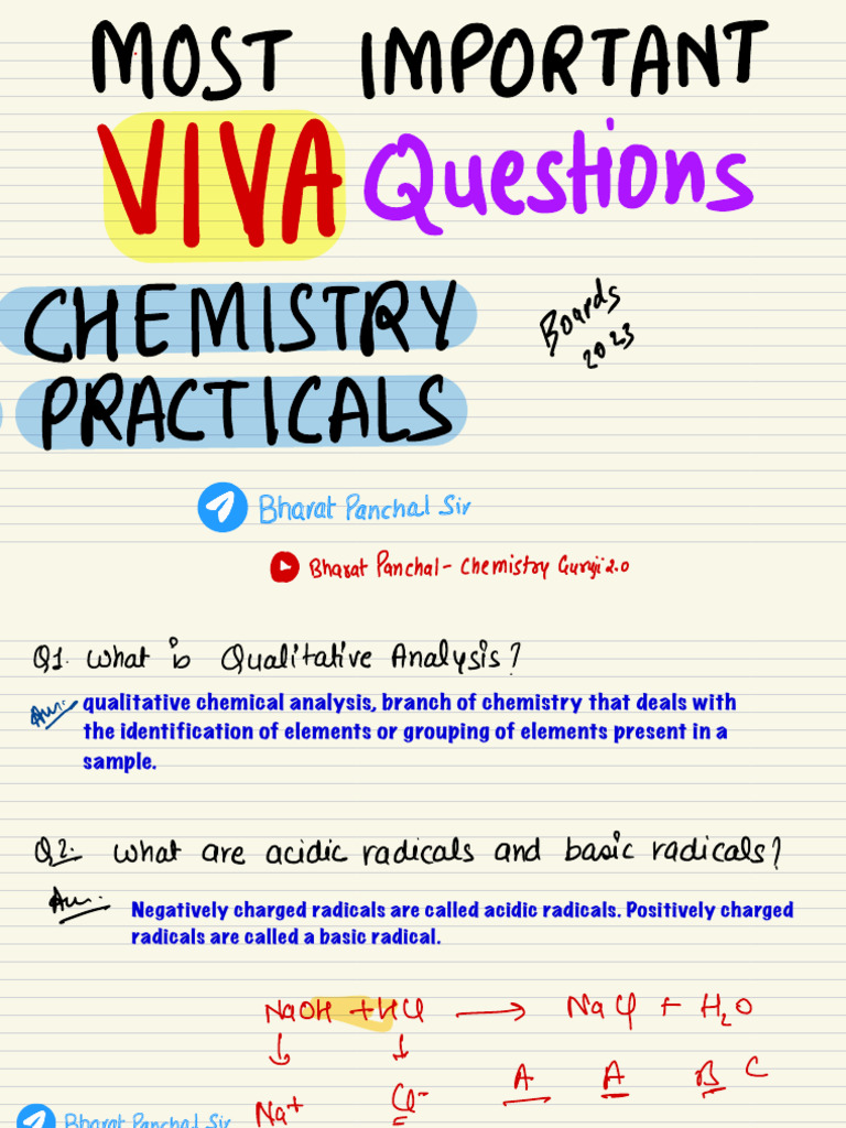 Viva Important Questions | PDF | Chemistry | Sets Of Chemical Elements