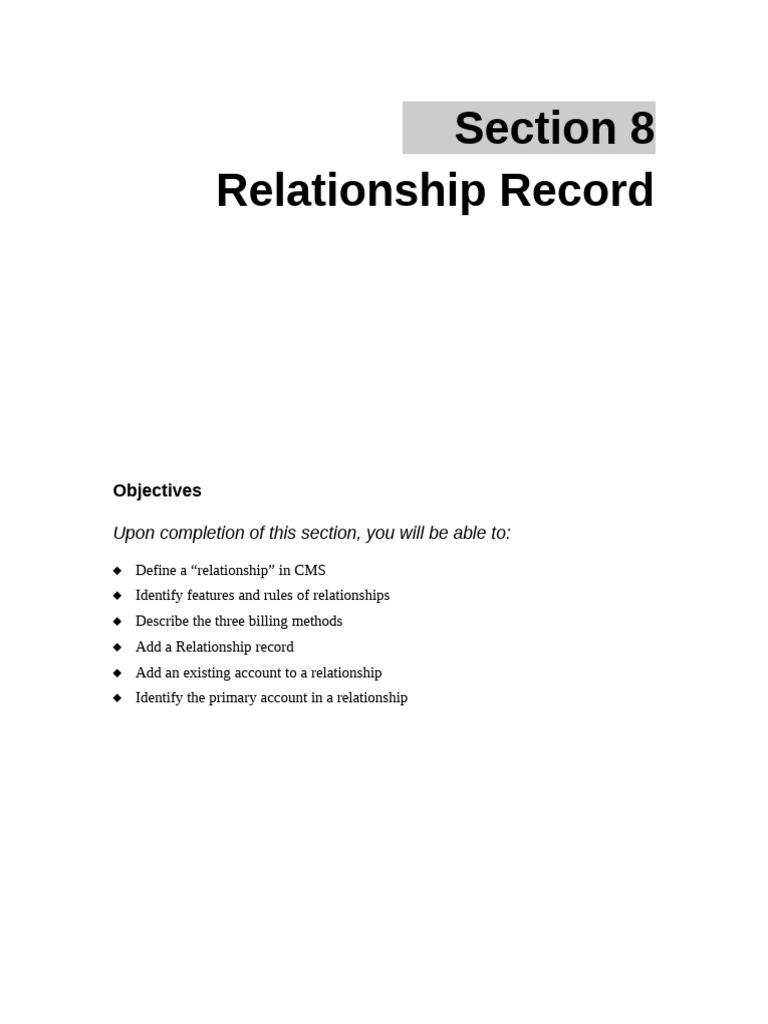 CMS Relationship Record Setup Guide | PDF | Credit | Finance & Money ...