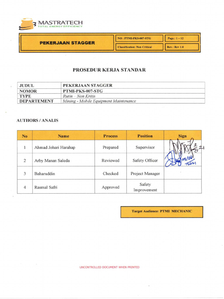 Sop Stagger | PDF