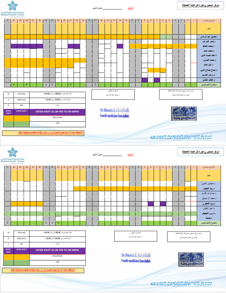 Doctors ROTA - 2025 | PDF