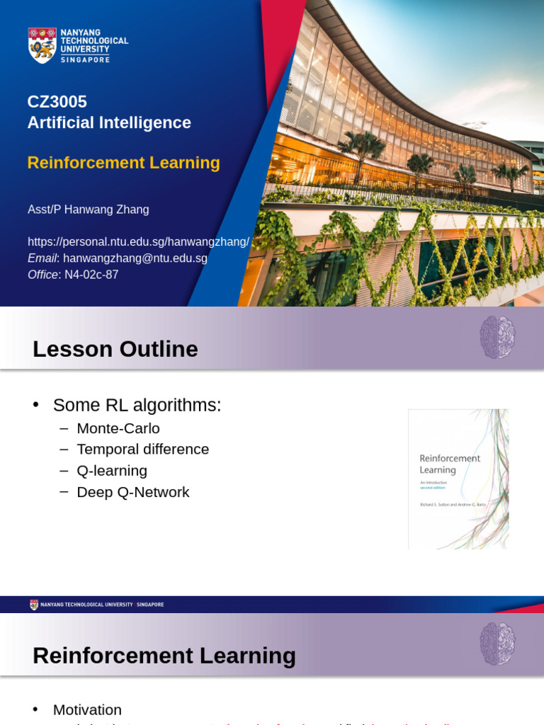 CZ3005 Module 5_Reinforcement Learning(1) | PDF | Monte Carlo Method | Applied Mathematics