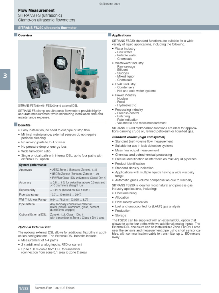 FS230 Spec Sheets | PDF | Flow Measurement | Pipe (Fluid Conveyance)