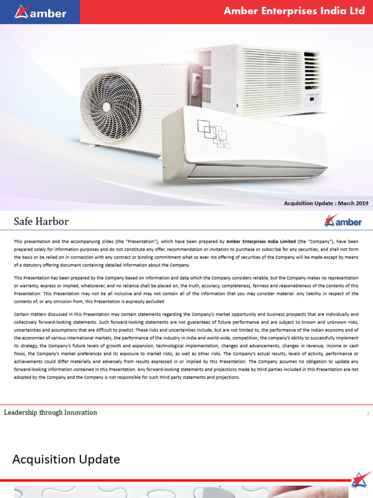 Amber Enterprises Acquisition Update | PDF | Rail Transport