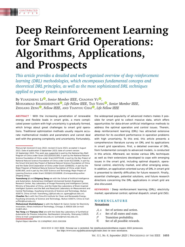 Deep Reinforcement Learning For Smart Grid Operations Algorithms Applications and Prospects ...
