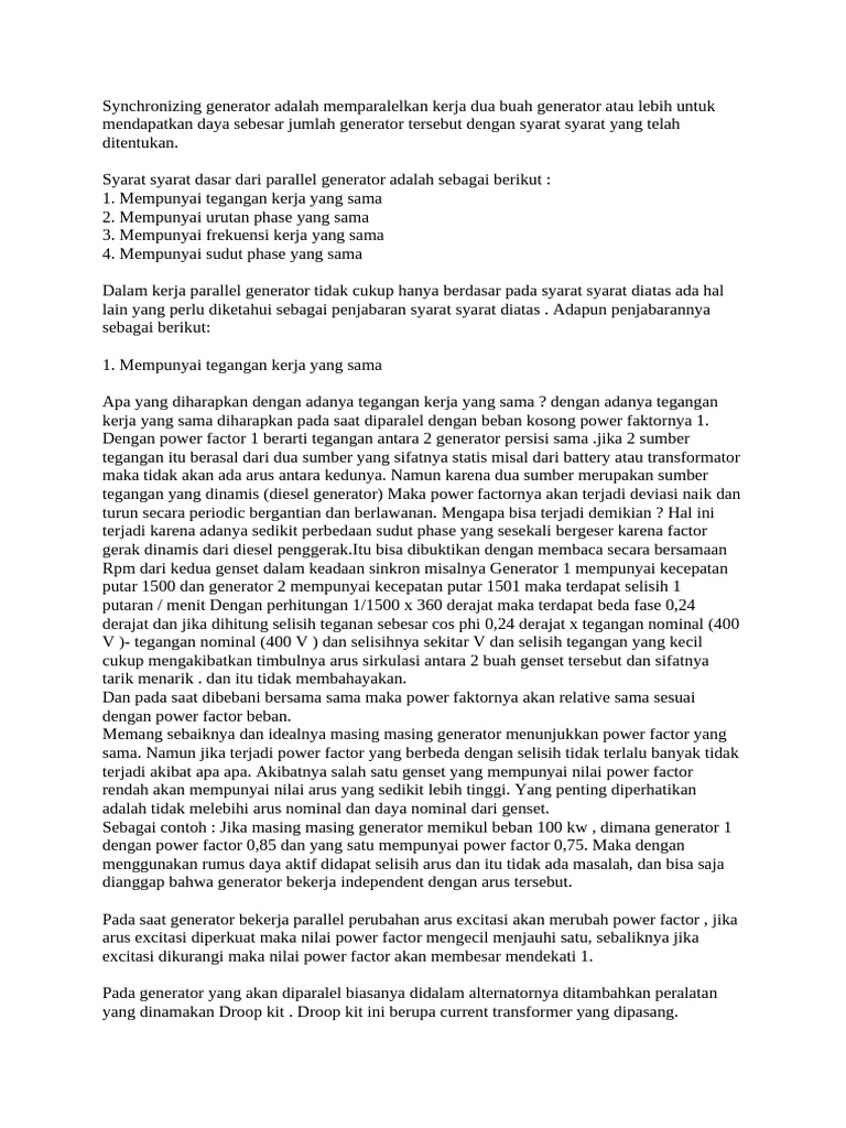 Syarat Sinkronisasi Generator | PDF