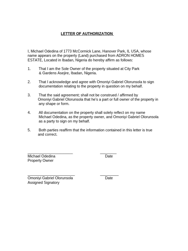 Property Authorization Letter Template | PDF