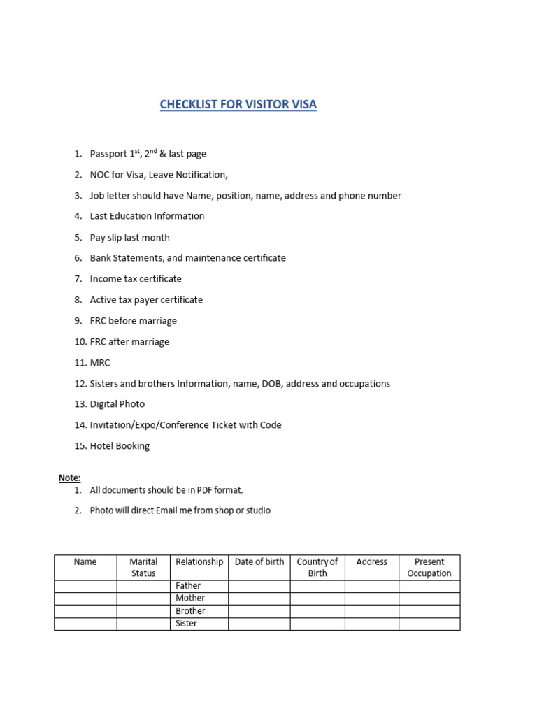 Visitor Visa Checklist 1-1 | PDF