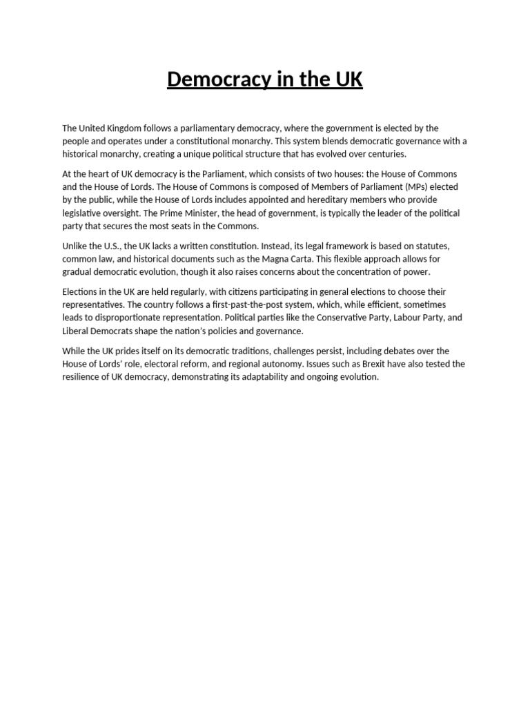 A Short Essay On Democracy in UK | PDF