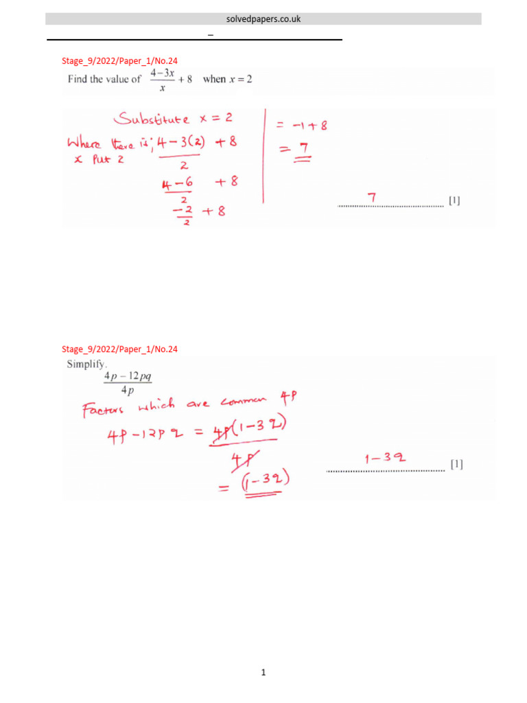 2022 Sequence Expressions and Formulae Checkpoint Sec 1 Progression Mathematics Solved | PDF