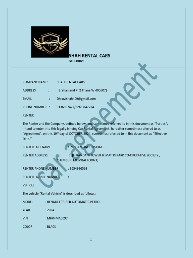 Car Agreement PDF | PDF