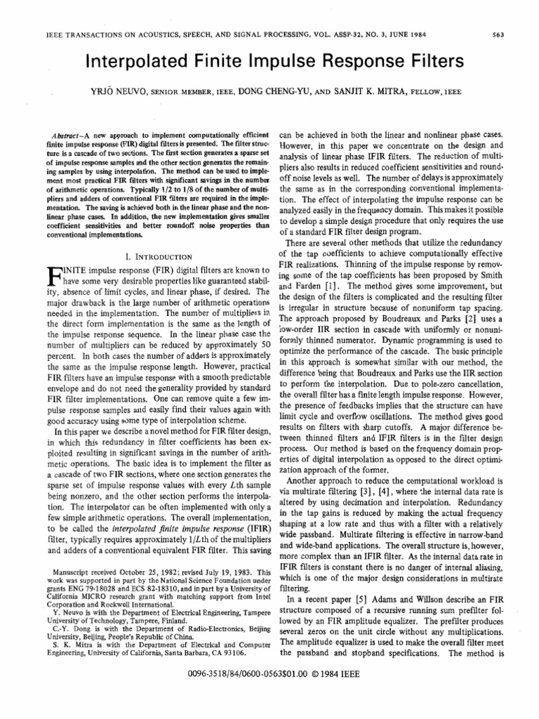Interpolated Finite Impulse Response Filters Pdf Low Pass Filter Filter Signal Processing
