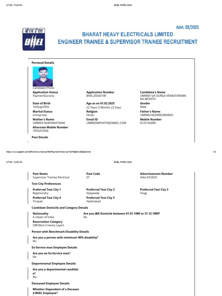 Bhel Form 2025 | PDF