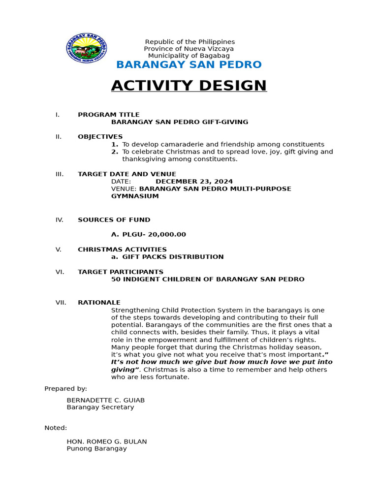 BCPC 2024 Activity Design | PDF