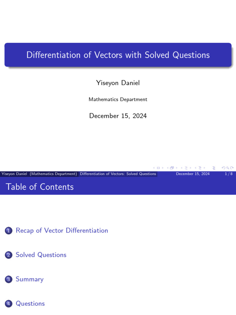 Vector Differentiation Examples | PDF | Derivative | Differential Calculus