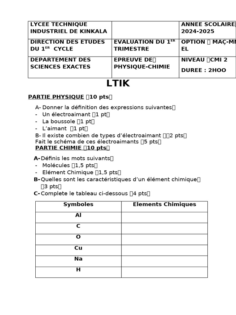 1er T Physique-Chimie Cmi2 | PDF
