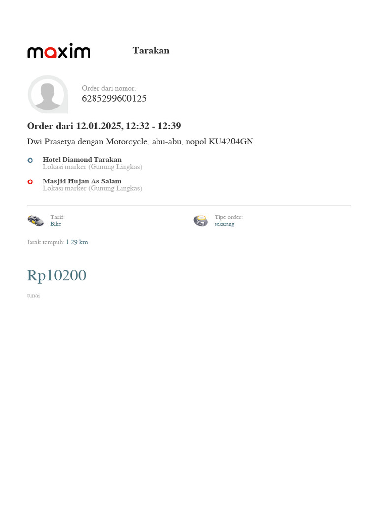 Bukti Perjalanan Dengan Maxim Indonesia Dari 12.01.2025, 12 - 32 | PDF