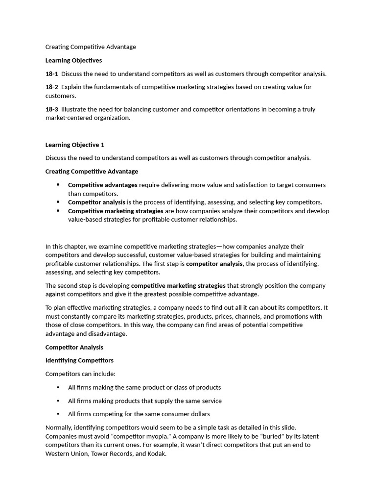 Creating Competitive Advantage | PDF | Marketing | Marketing Strategy