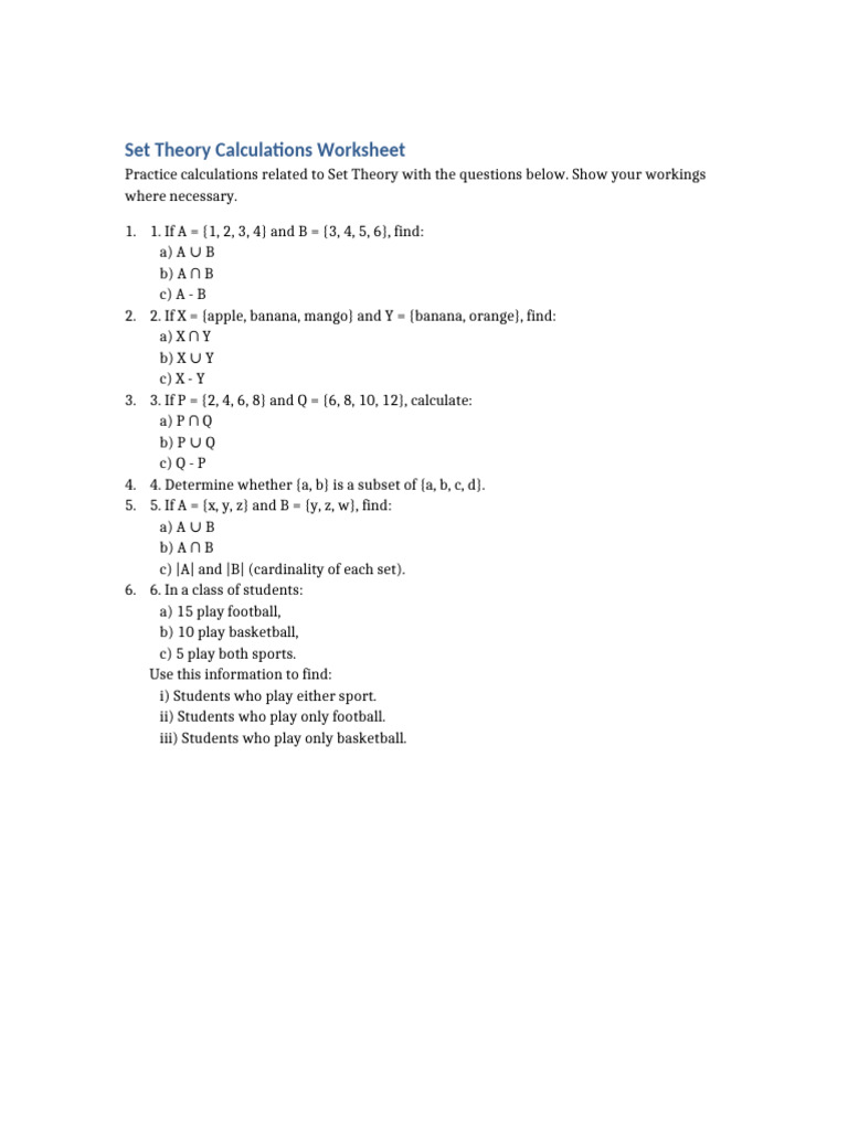 Set Theory Practice for Students | PDF